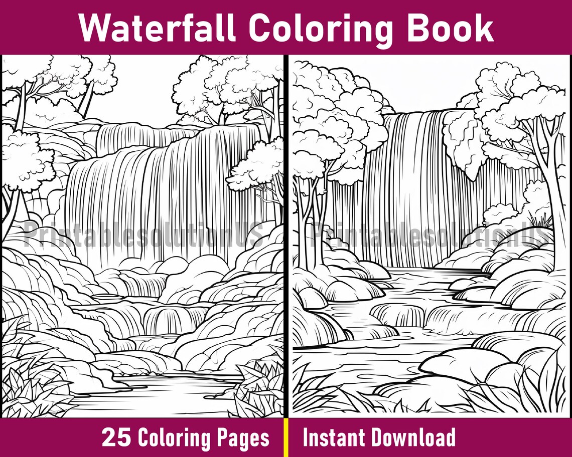 Waterfall Coloring Book V-5 Printable Nature Coloring Pages Black and ...