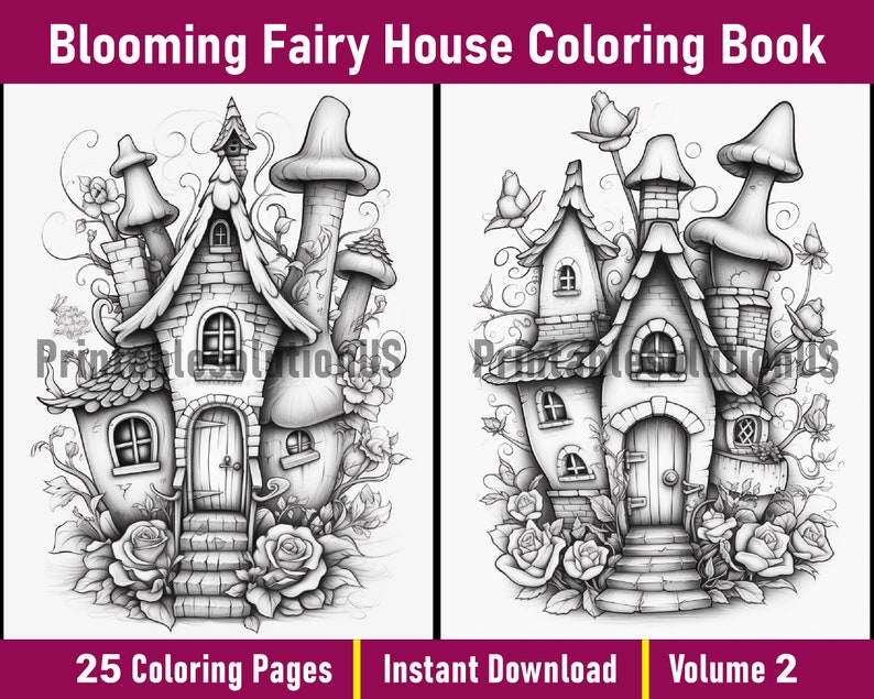 Blooming Fairy House Coloring Book Pages Vol-2 | Fairy Home Coloring ...