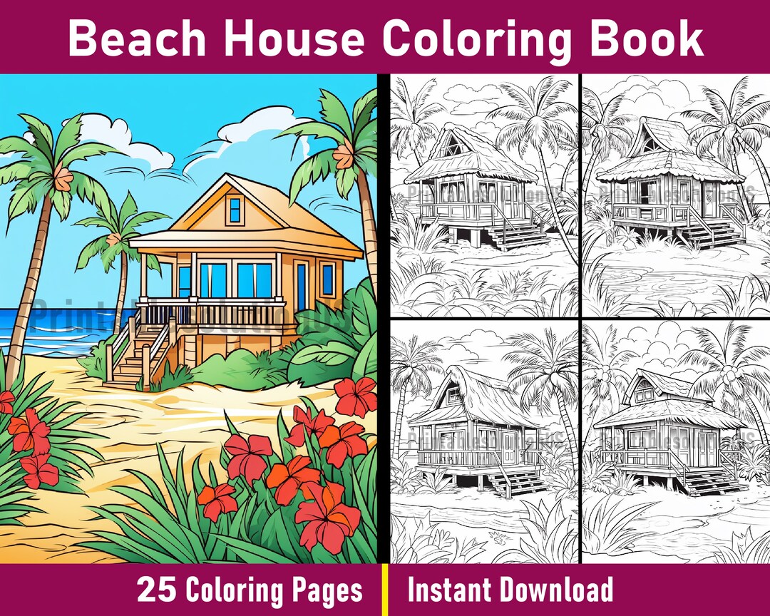 Beach House Coloring Book Pages | Printable Beach Cottage Coloring ...