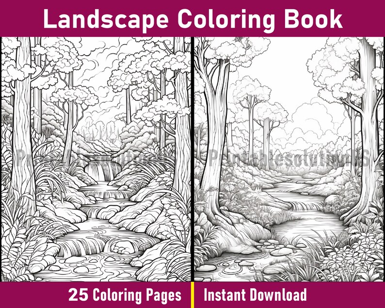Landscape Coloring Book Printable Landscape Coloring Pages - Etsy