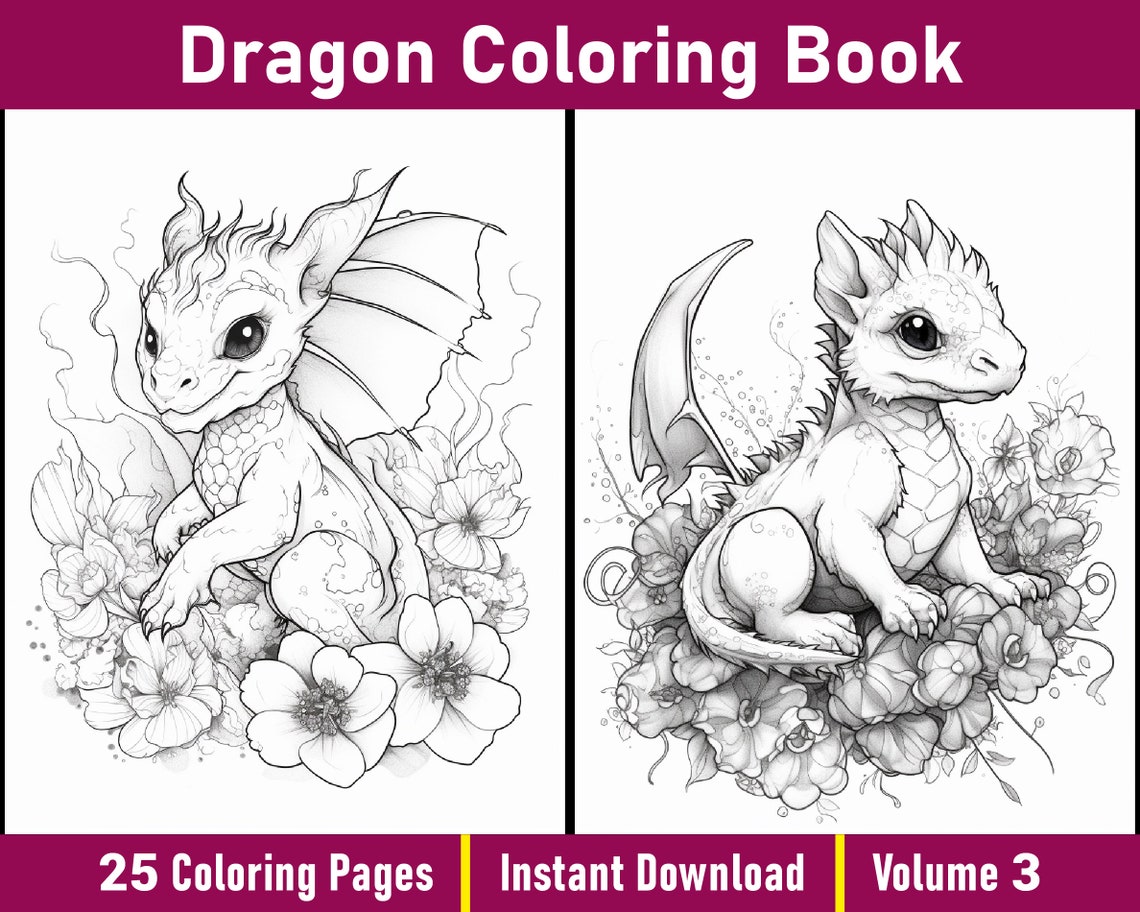 Flower Dragon Coloring Book Vol-3 Cute Baby Dragon Coloring Pages ...