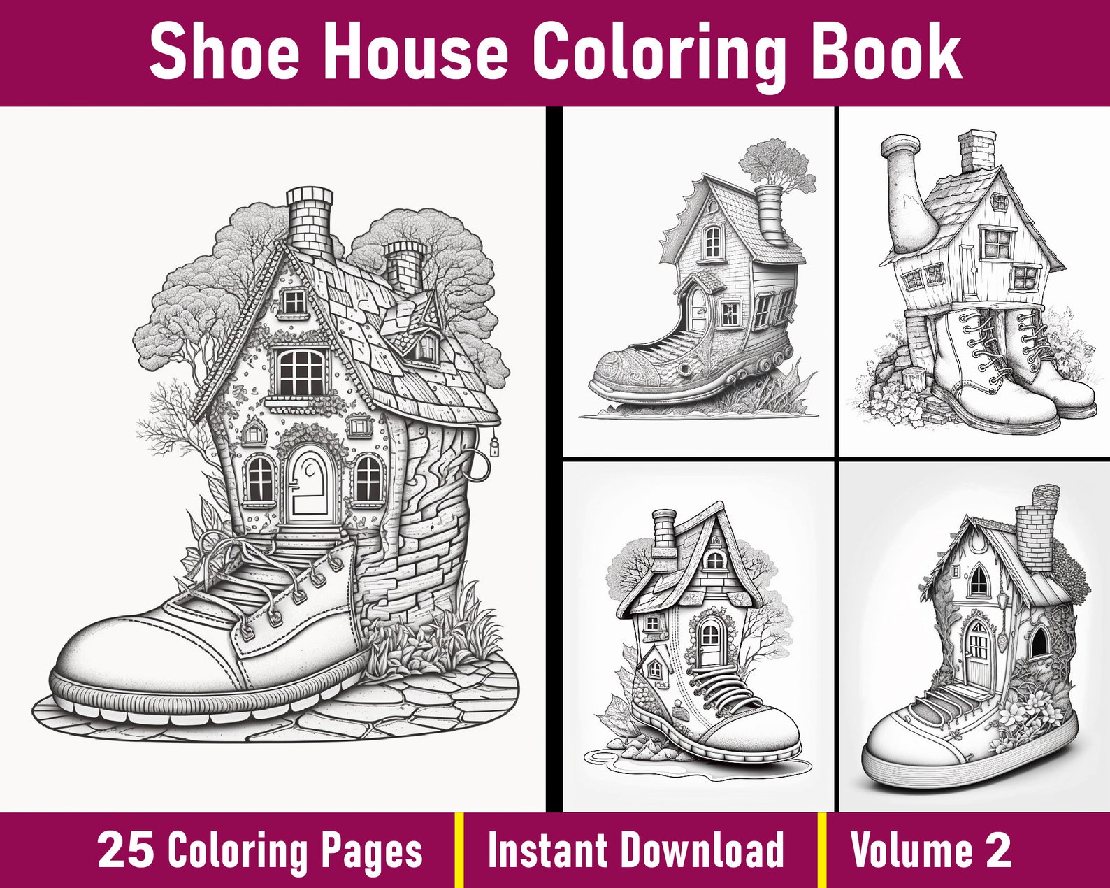 Shoe House Coloring Book | Whimsical Boot Homes, Volume 2 (printable ...