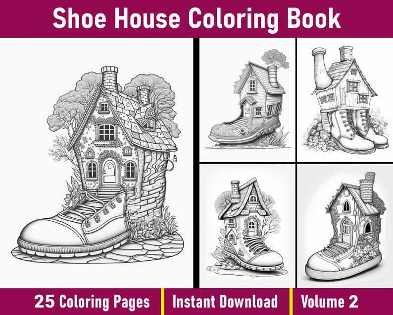 Shoe House Coloring Book | Whimsical Boot Homes, Volume 2 (printable ...