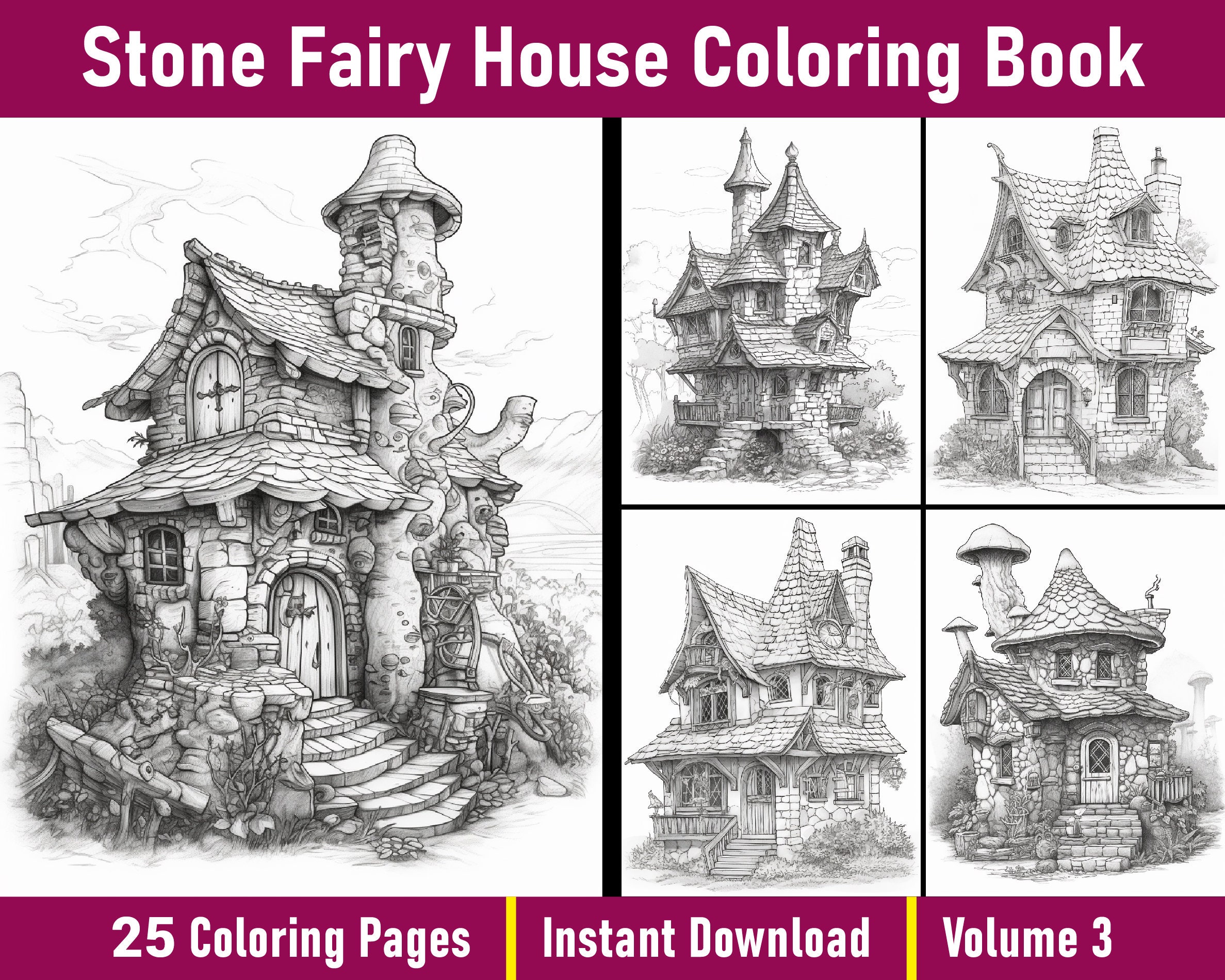 Stone Fairy House Coloring Book Volume 3 | Printable Adult Coloring ...