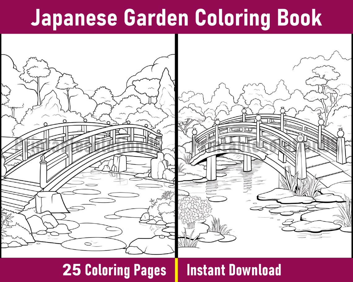 Japanese Garden Coloring Book Pages Printable Bridge Coloring Pages ...