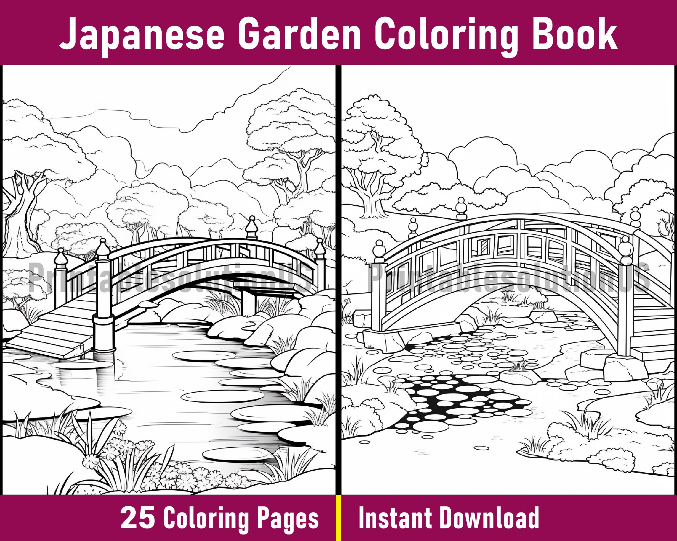 Japanese Garden Coloring Book Pages Printable Bridge Coloring Pages ...
