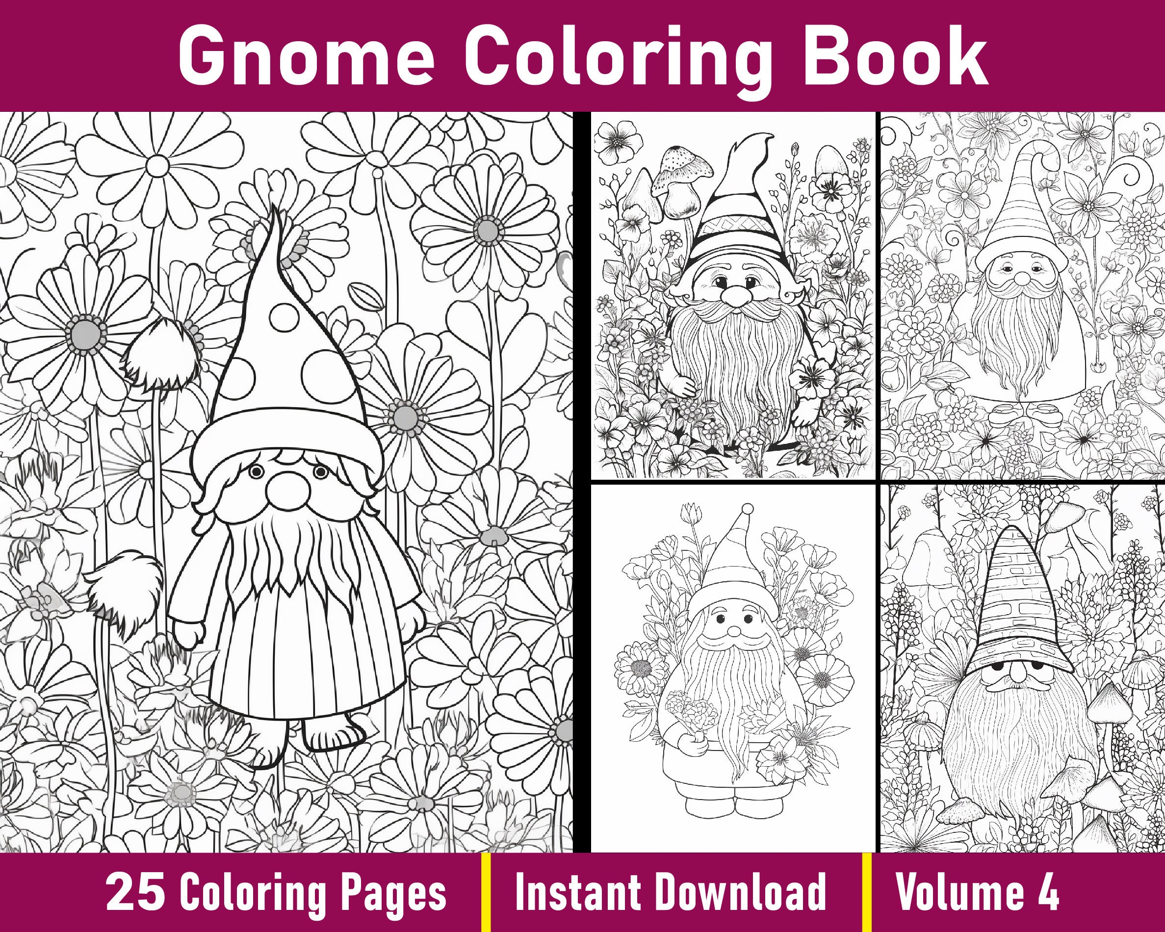 Gnome Coloring Book V-4 | Gnome Coloring Pages for Adults and Kids ...