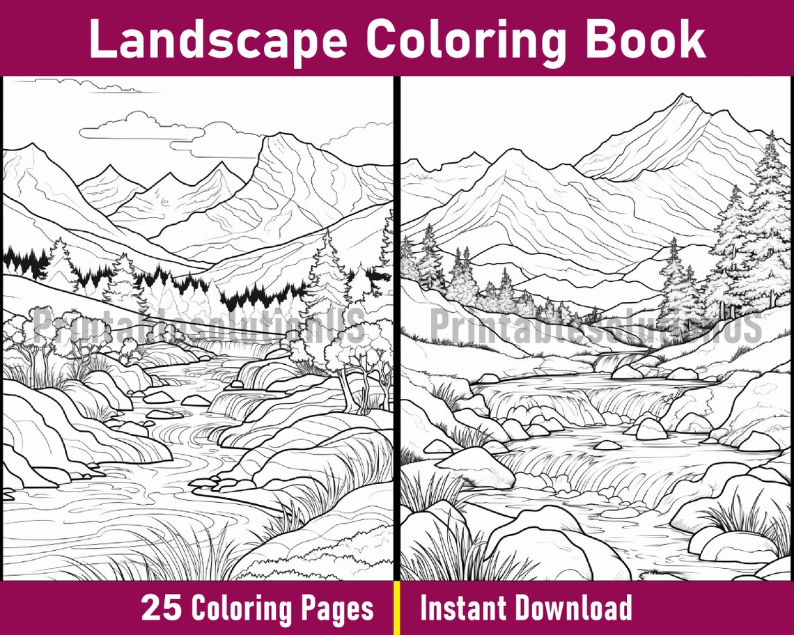 Landscape Coloring Book Printable Landscape Coloring Pages Black and ...