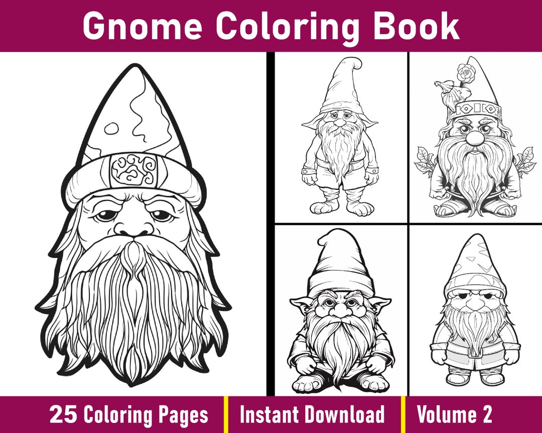 Gnome Coloring Book V-2 | Gnome Coloring Pages for Adults and Kids ...