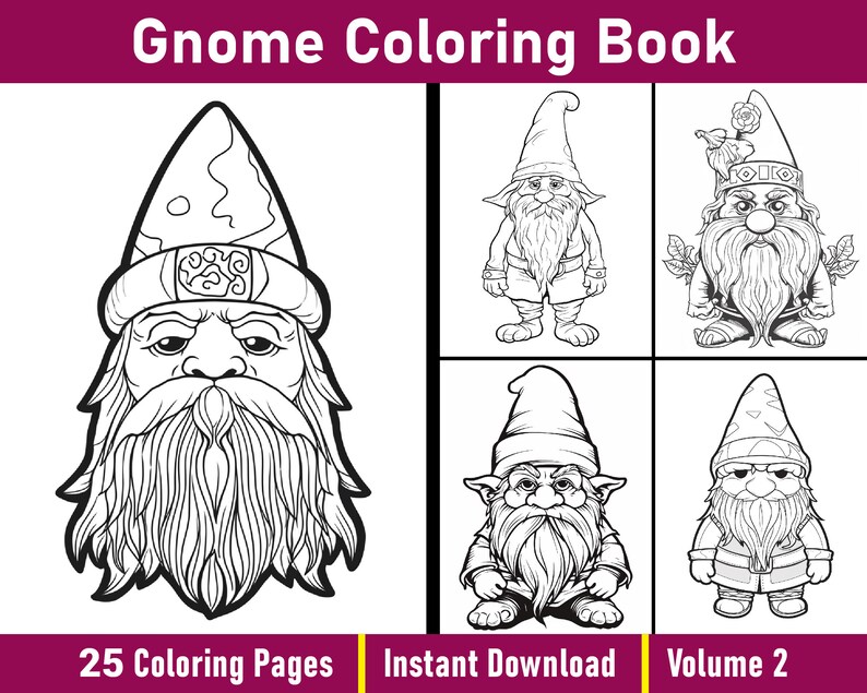 Gnome Coloring Book V-2 | Gnome Coloring Pages for Adults and Kids ...