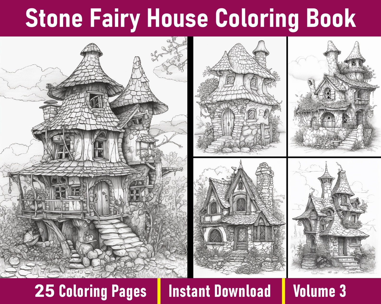 Stone Fairy House Coloring Book Volume 3 | Printable Adult Coloring ...