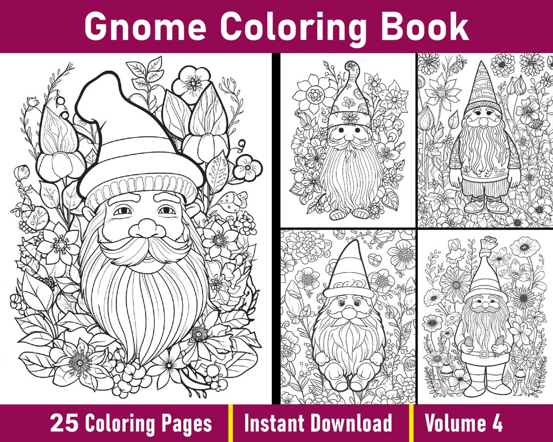 Gnome Coloring Book V-4 | Gnome Coloring Pages for Adults and Kids ...