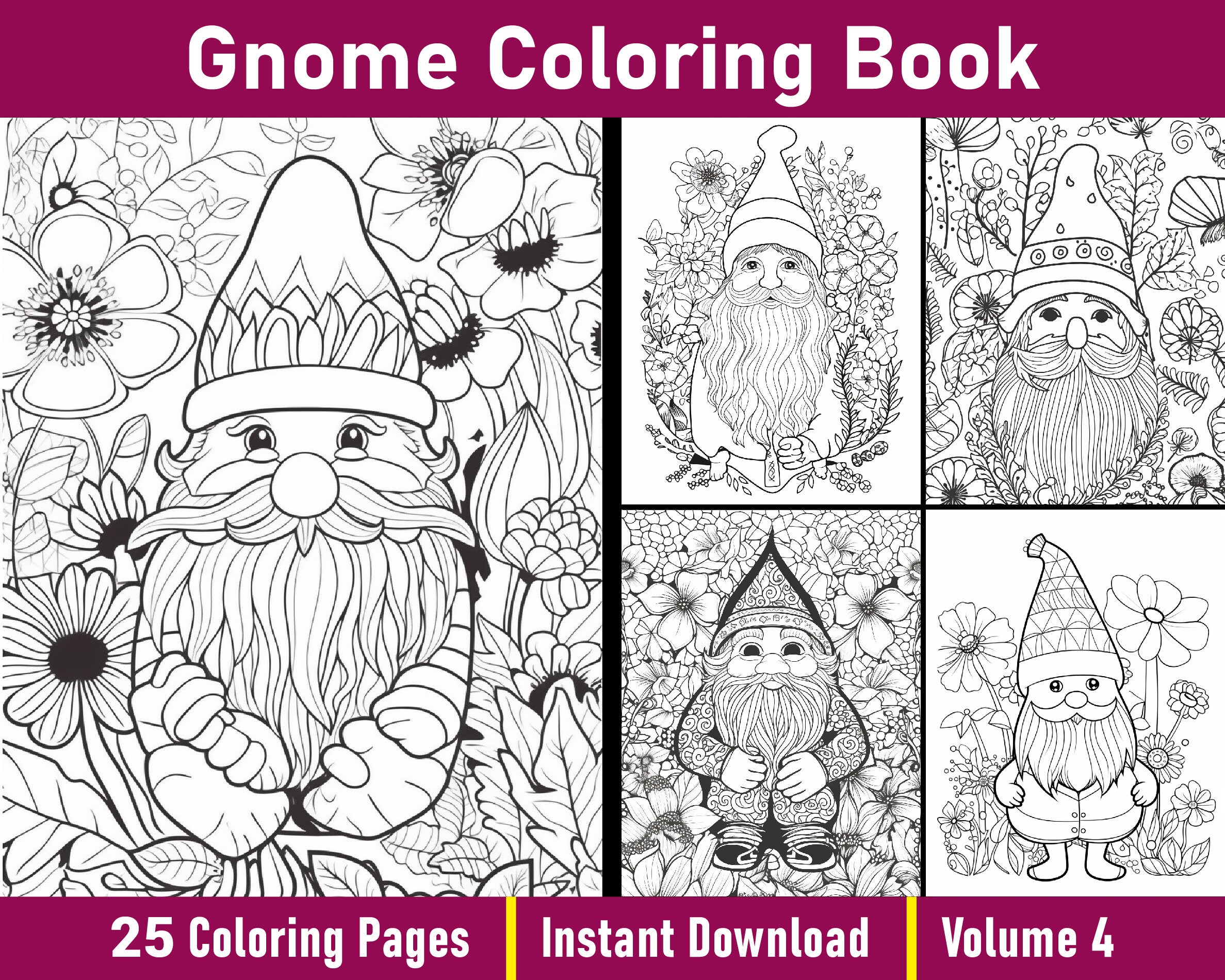 Gnome Coloring Book V-4 | Gnome Coloring Pages for Adults and Kids ...