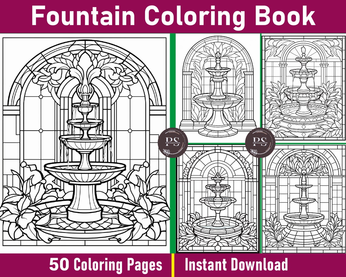 Fountain Coloring Pages | Beautiful Scene Coloring Book Printable ...