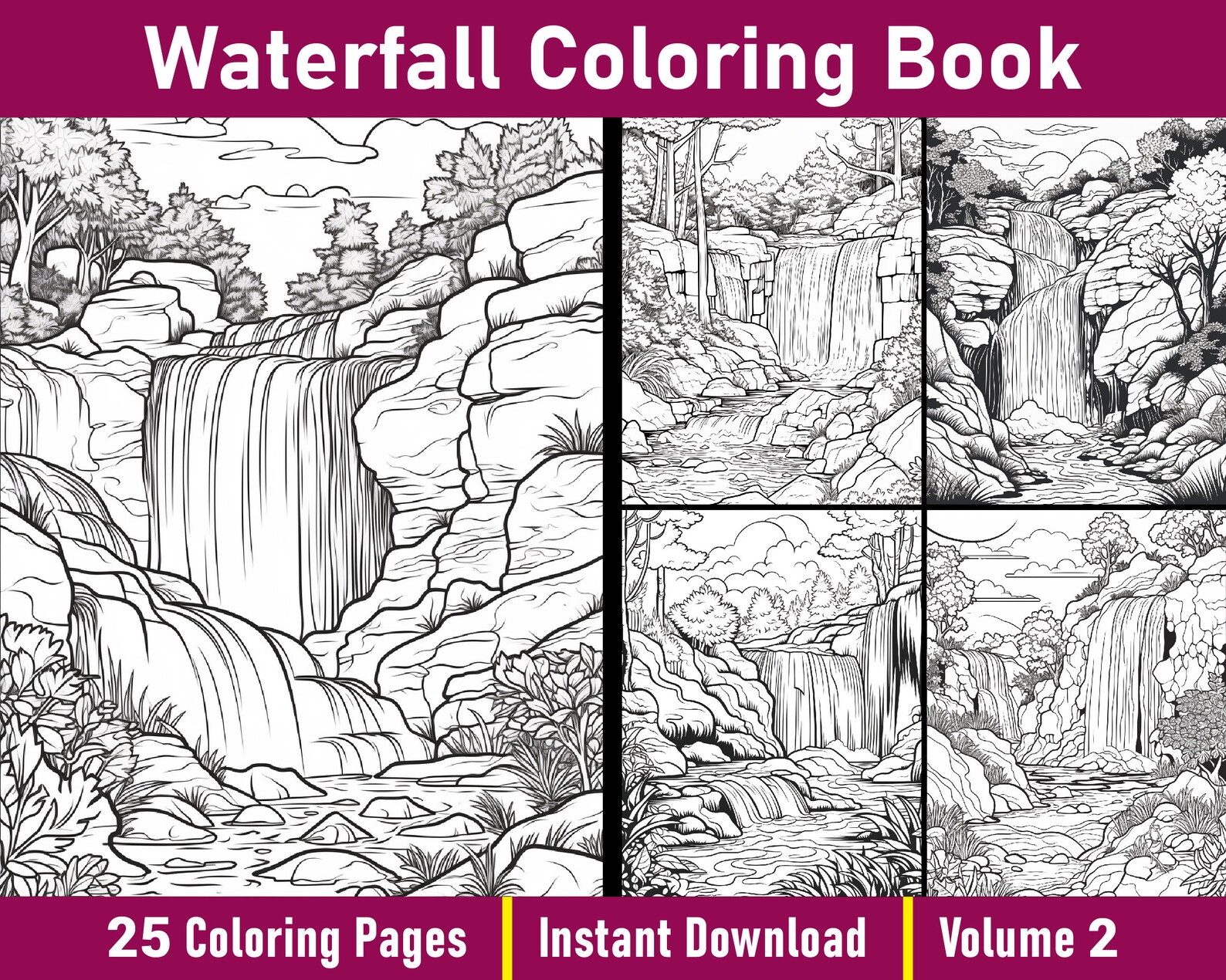 Waterfall Coloring Book Volume 2 | Printable Adult Coloring Pages ...