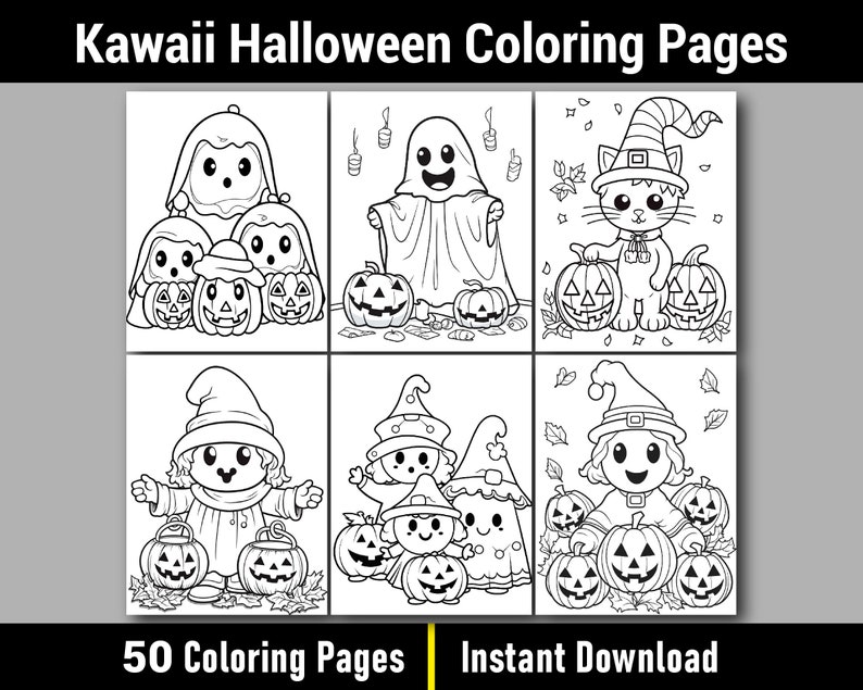 Kawaii Halloween Coloring Pages Cute Coloring Creepy Kawaii - Etsy