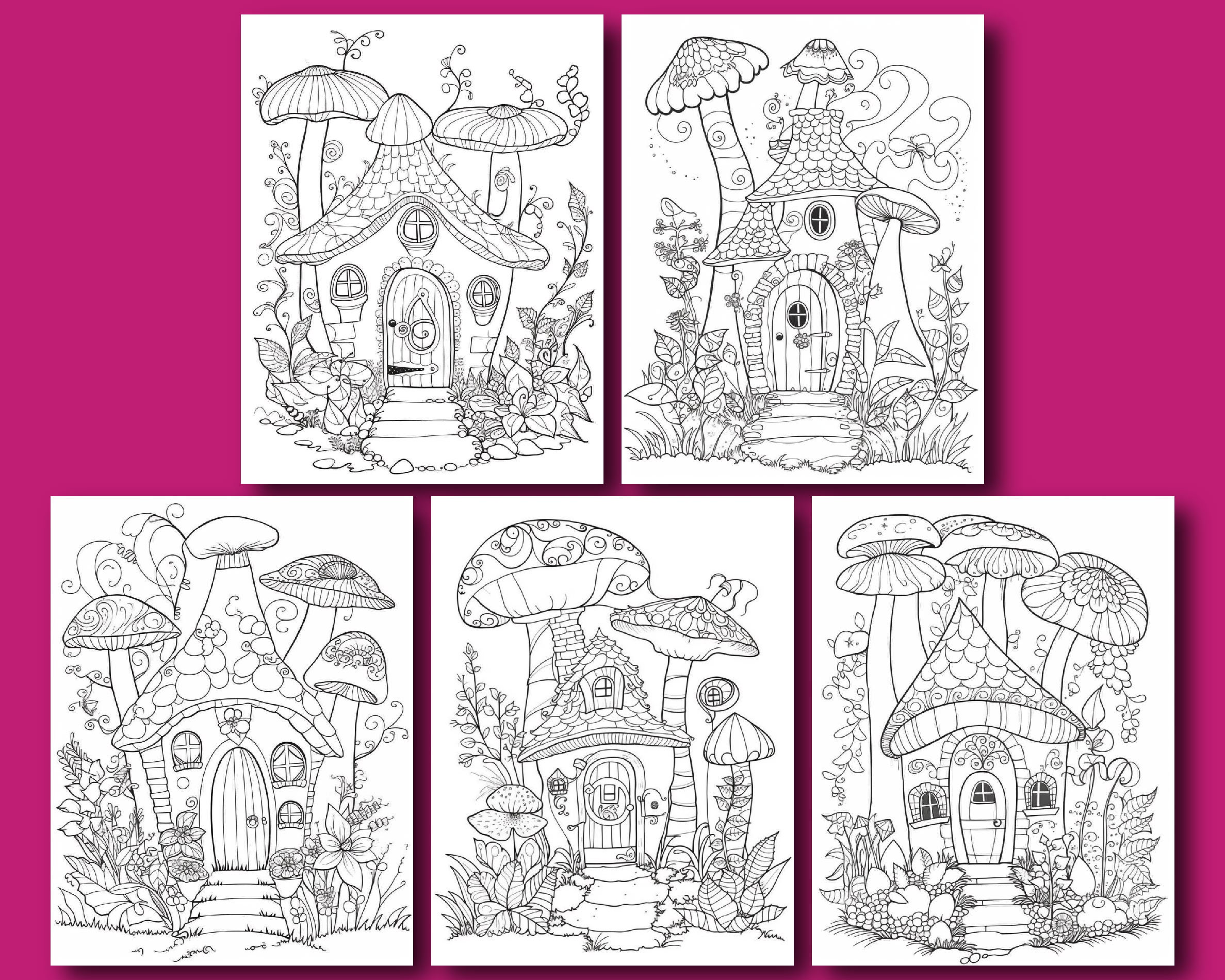 Mushroom Fairy House Coloring Book Volume 9 | Fairy House Coloring ...