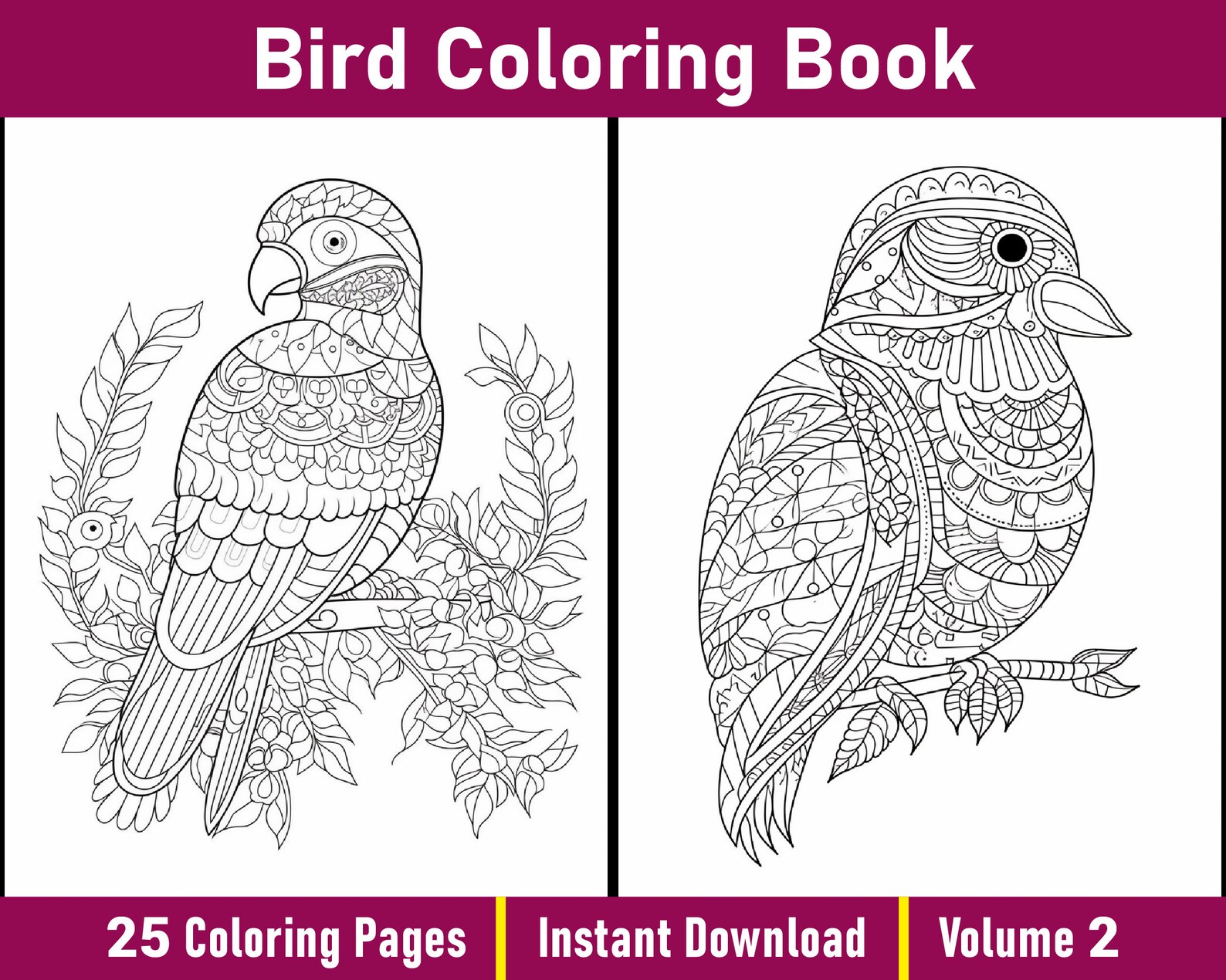 Bird Coloring Book Volume 2 Animal Coloring Pages Printable Parrot Bird ...