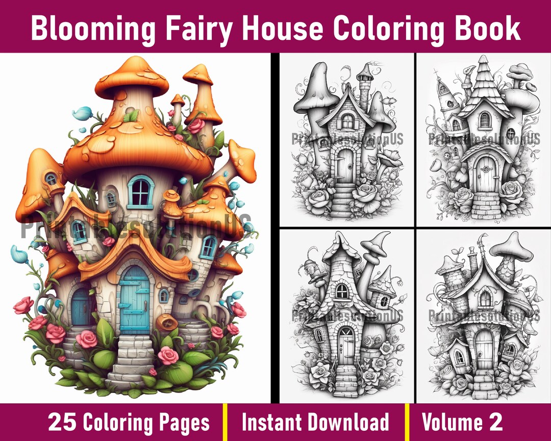 Blooming Fairy House Coloring Book Pages Vol-2 | Fairy Home Coloring ...
