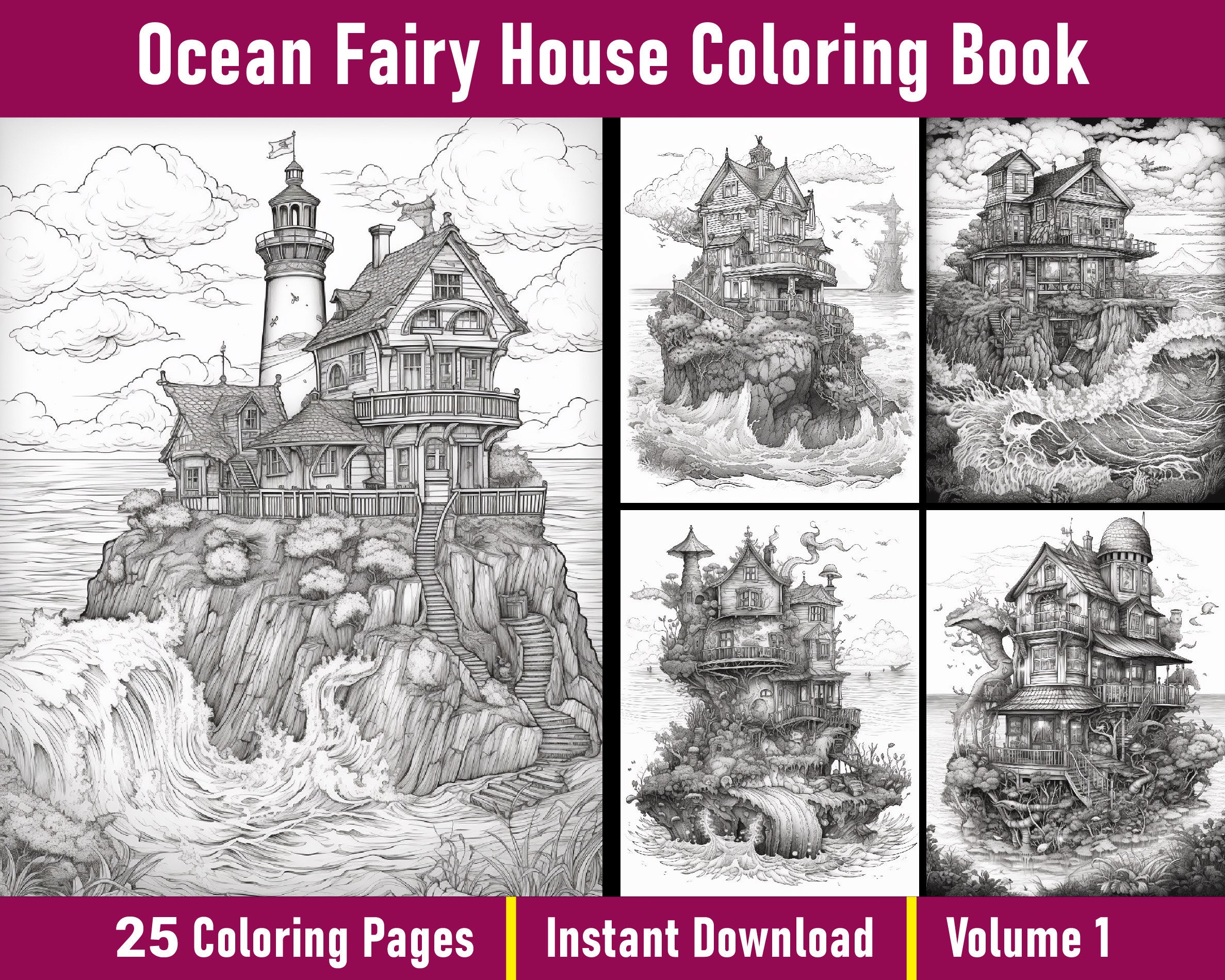 Ocean Fairy House Coloring Book Volume 1 Printable Adult Coloring Pages ...
