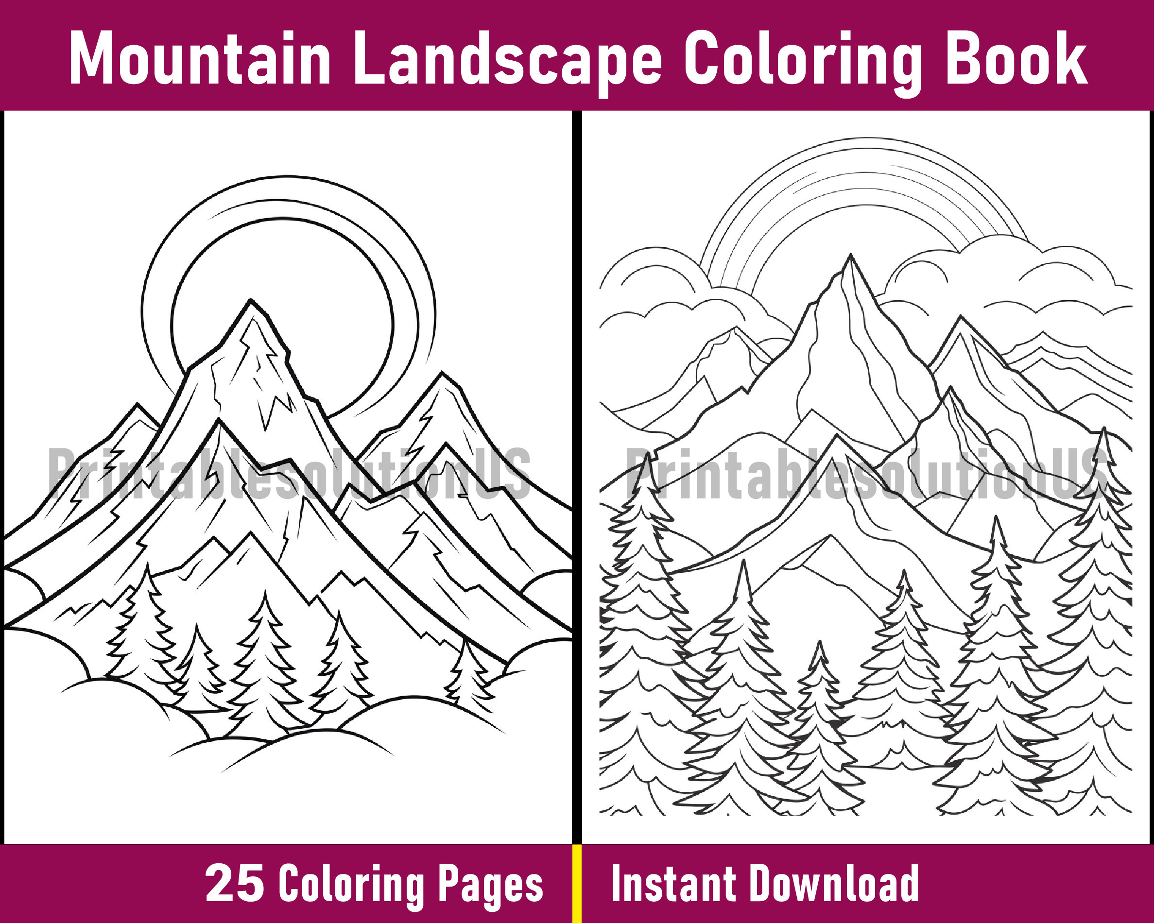 Mountain Landscape Coloring Book Printable Mountain Coloring Pages ...