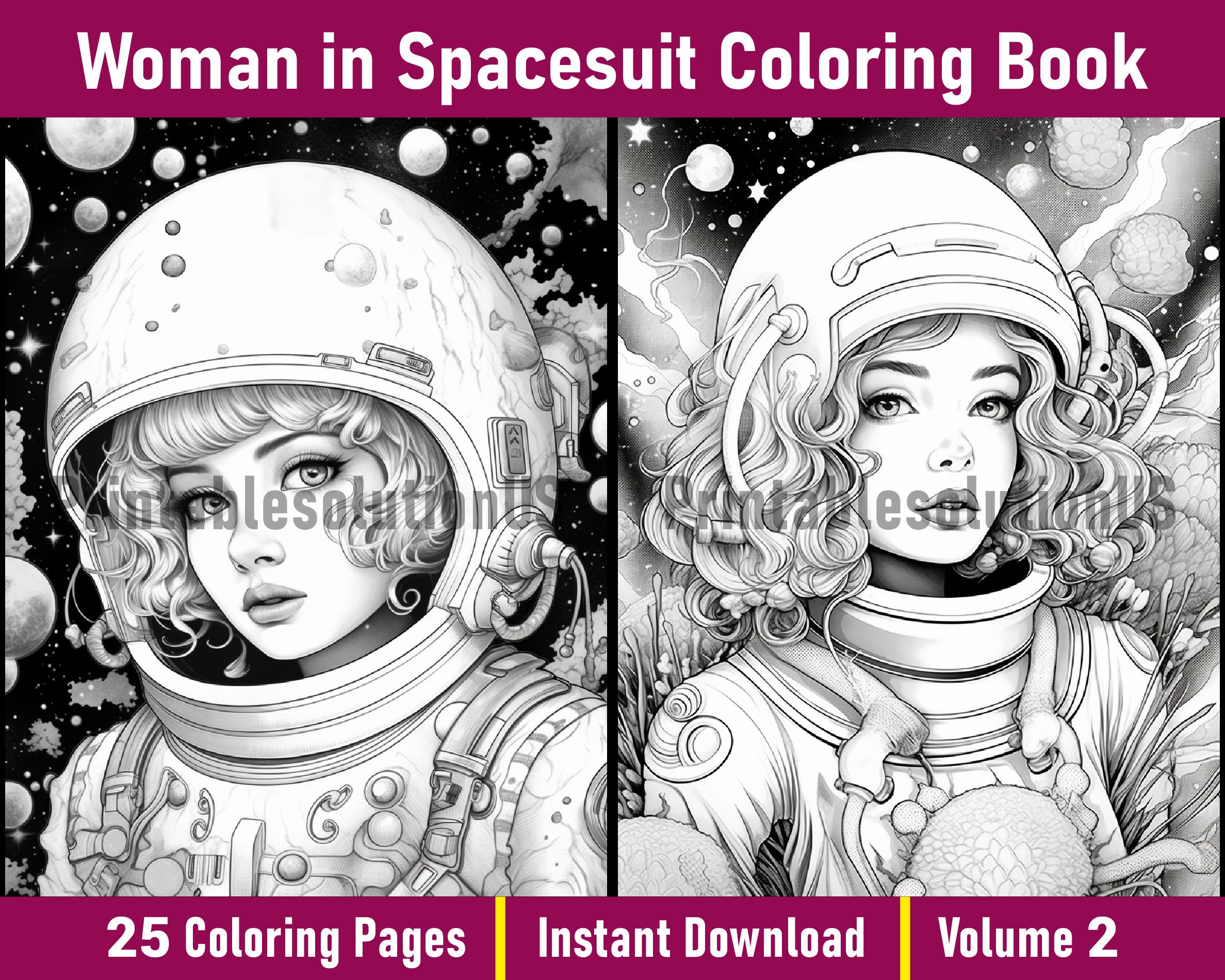 Woman in Spacesuit Coloring Book Volume 2 Woman Astronaut Coloring ...
