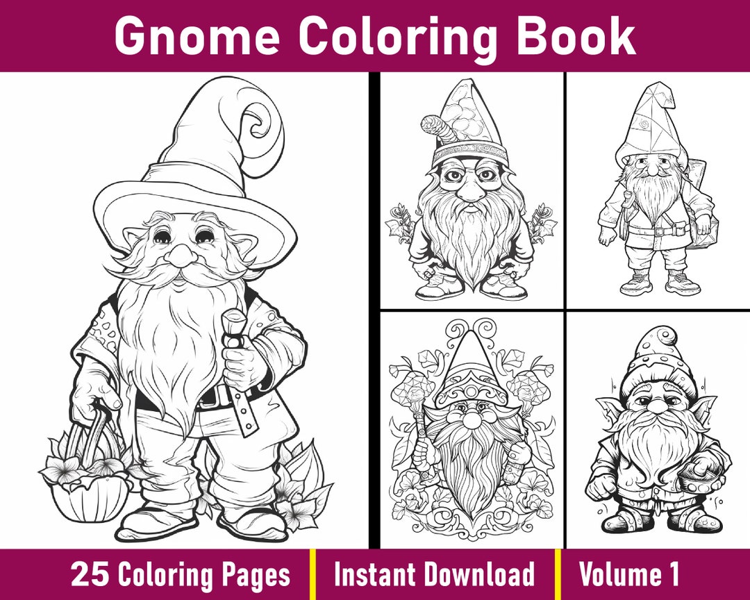 Gnome Coloring Book V-1 Gnome Coloring Pages for Adults and Kids ...