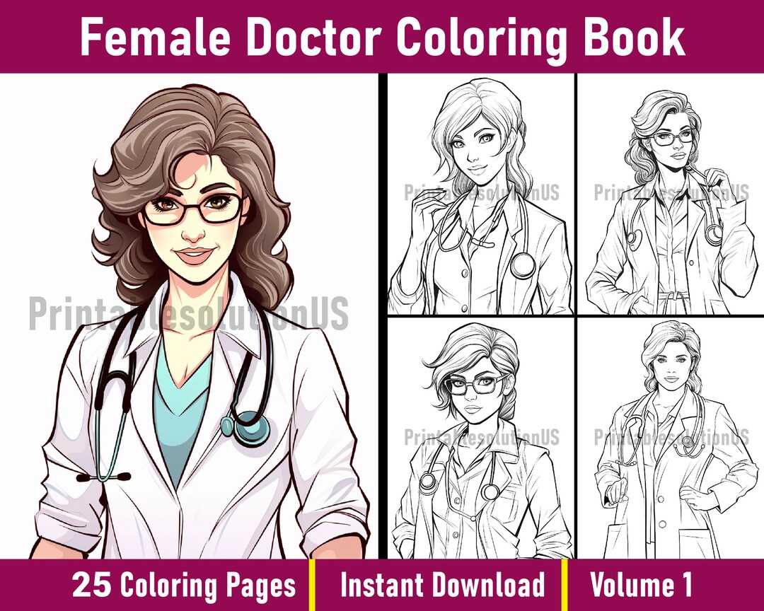 Female Doctor Coloring Book Pages Vol-1 Beautiful Girl - Etsy