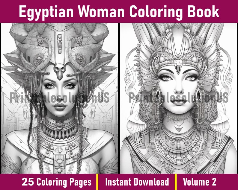 Egyptian Woman Coloring Book Pages Vol-2 Printable Egyptian Coloring ...