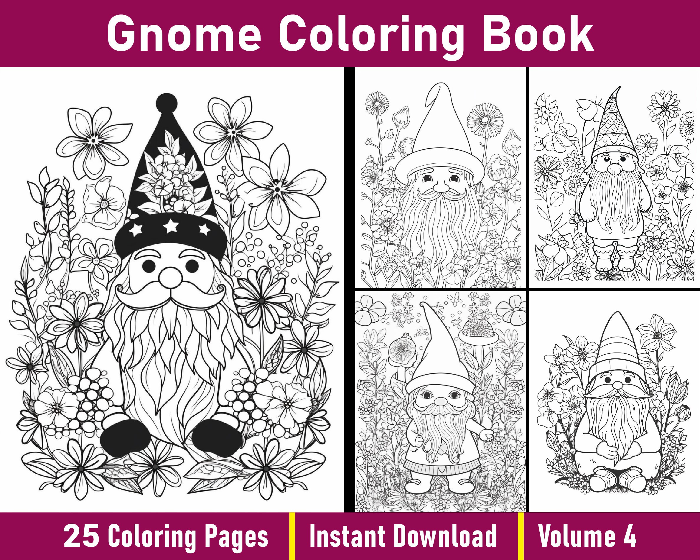 Gnome Coloring Book V-4 | Gnome Coloring Pages for Adults and Kids ...