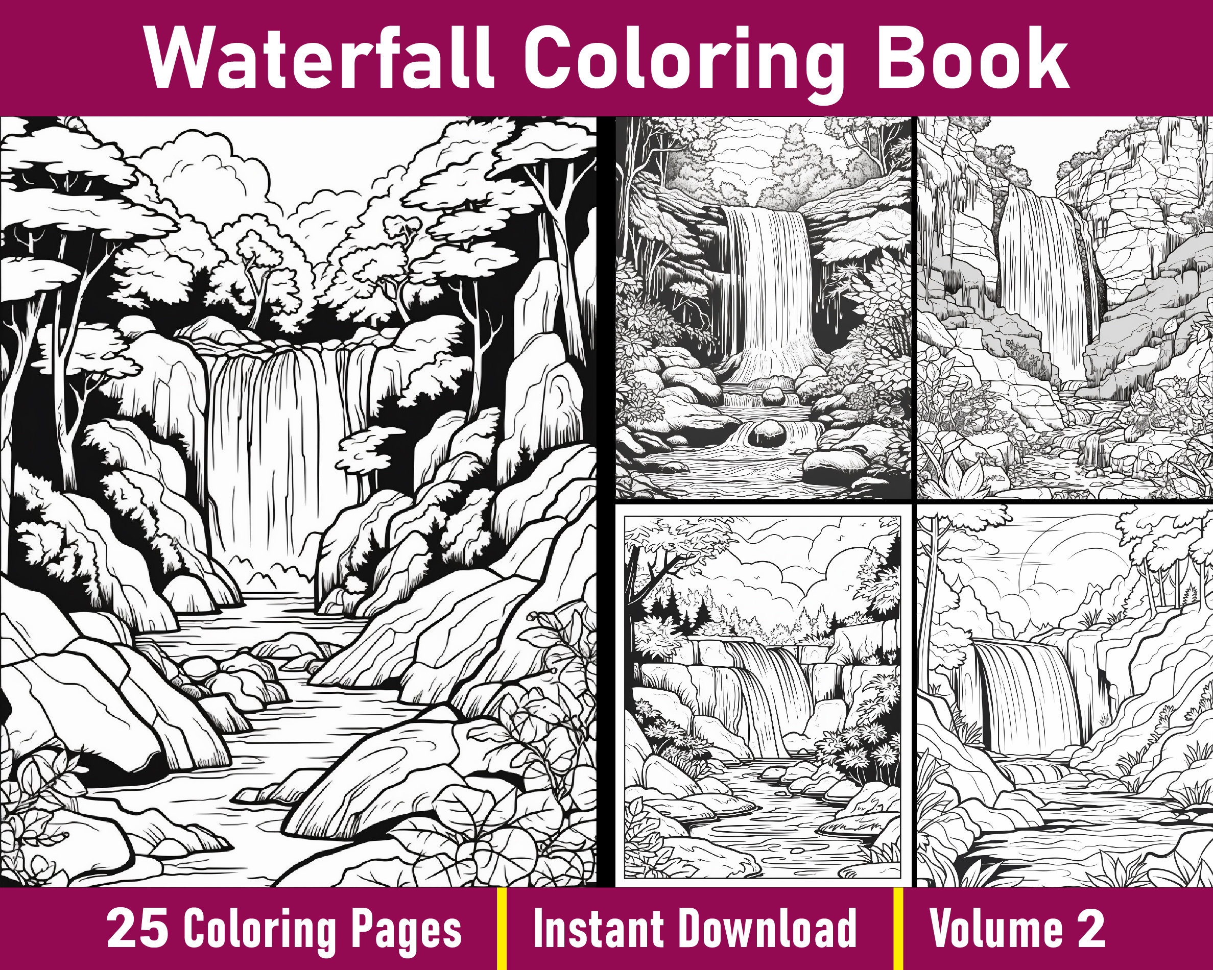 Waterfall Coloring Book Volume 2 | Printable Adult Coloring Pages ...