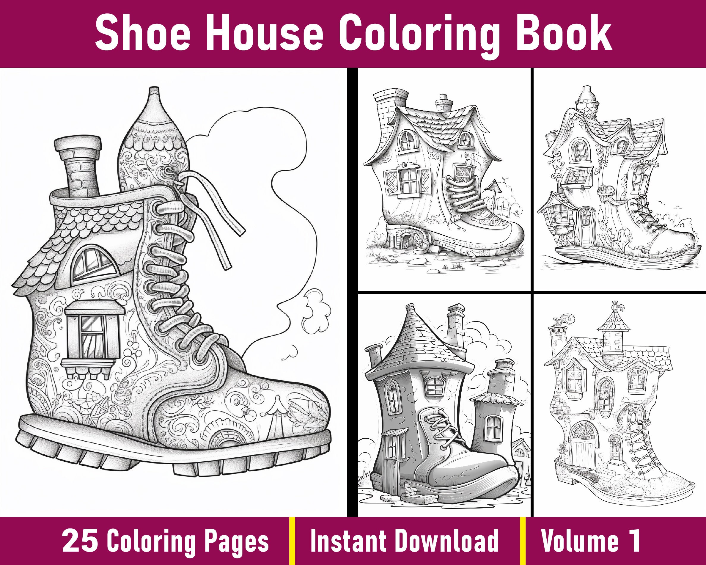 Shoe House Coloring Book | 25 Printable Fantasy Pages (PDF) - Etsy