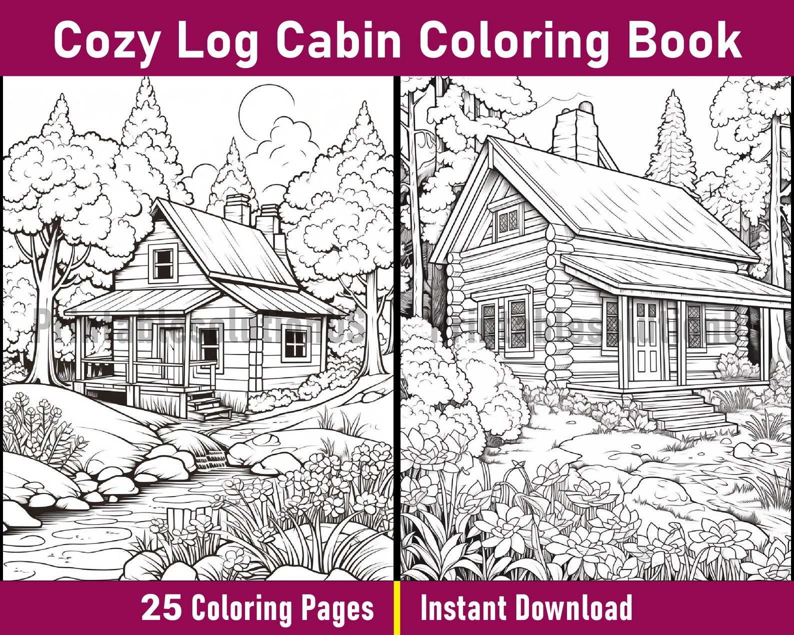 Cozy Log Cabin Coloring Book Pages | Printable Garden House Coloring ...
