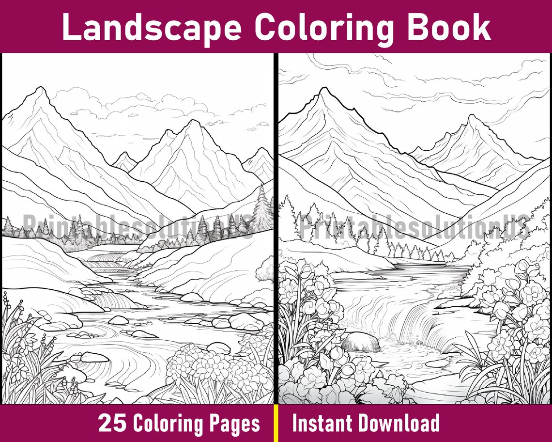 Landscape Coloring Book Printable Landscape Coloring Pages Black and ...