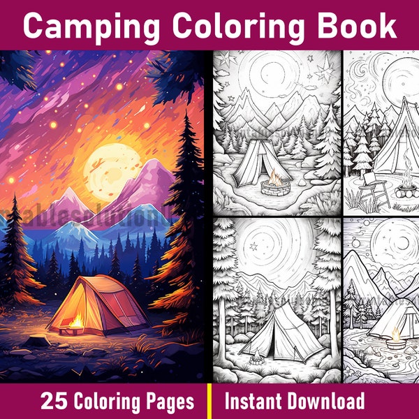 Printable Coloring Pages Camping - Etsy