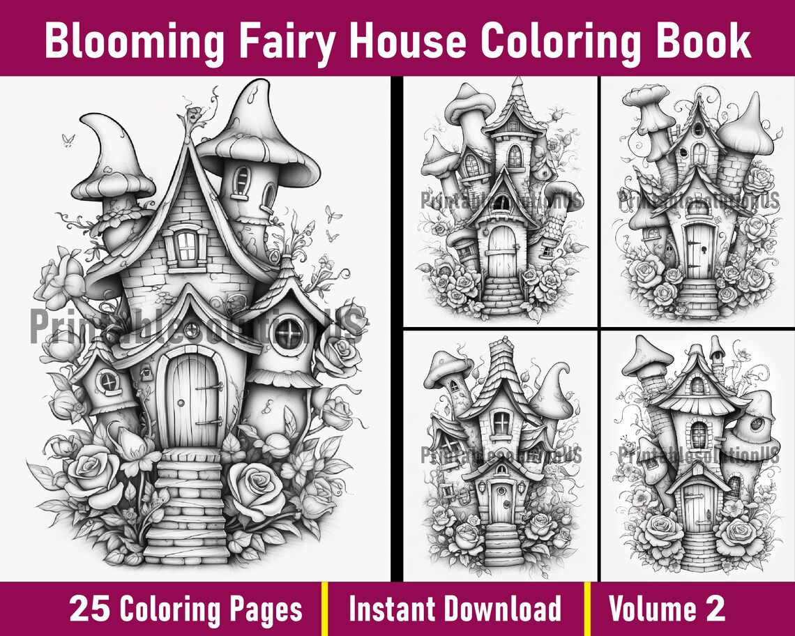 Blooming Fairy House Coloring Book Pages Vol-2 | Fairy Home Coloring ...