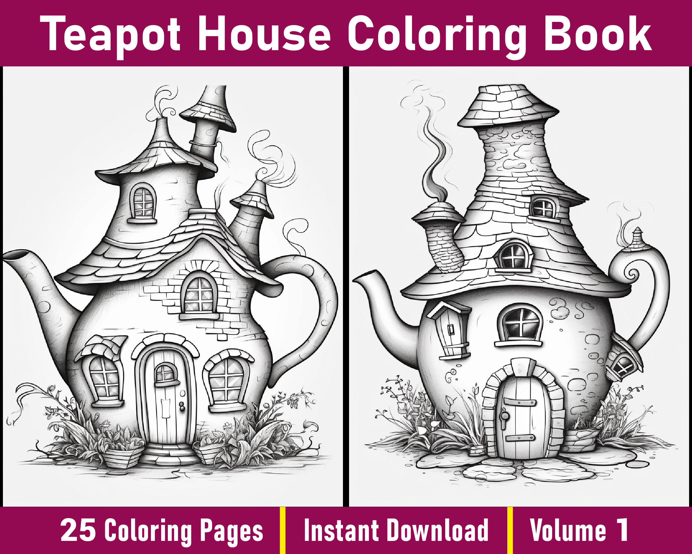 Teapot House Coloring Book V-1 Whimsical Teapot Fairy House Coloring ...