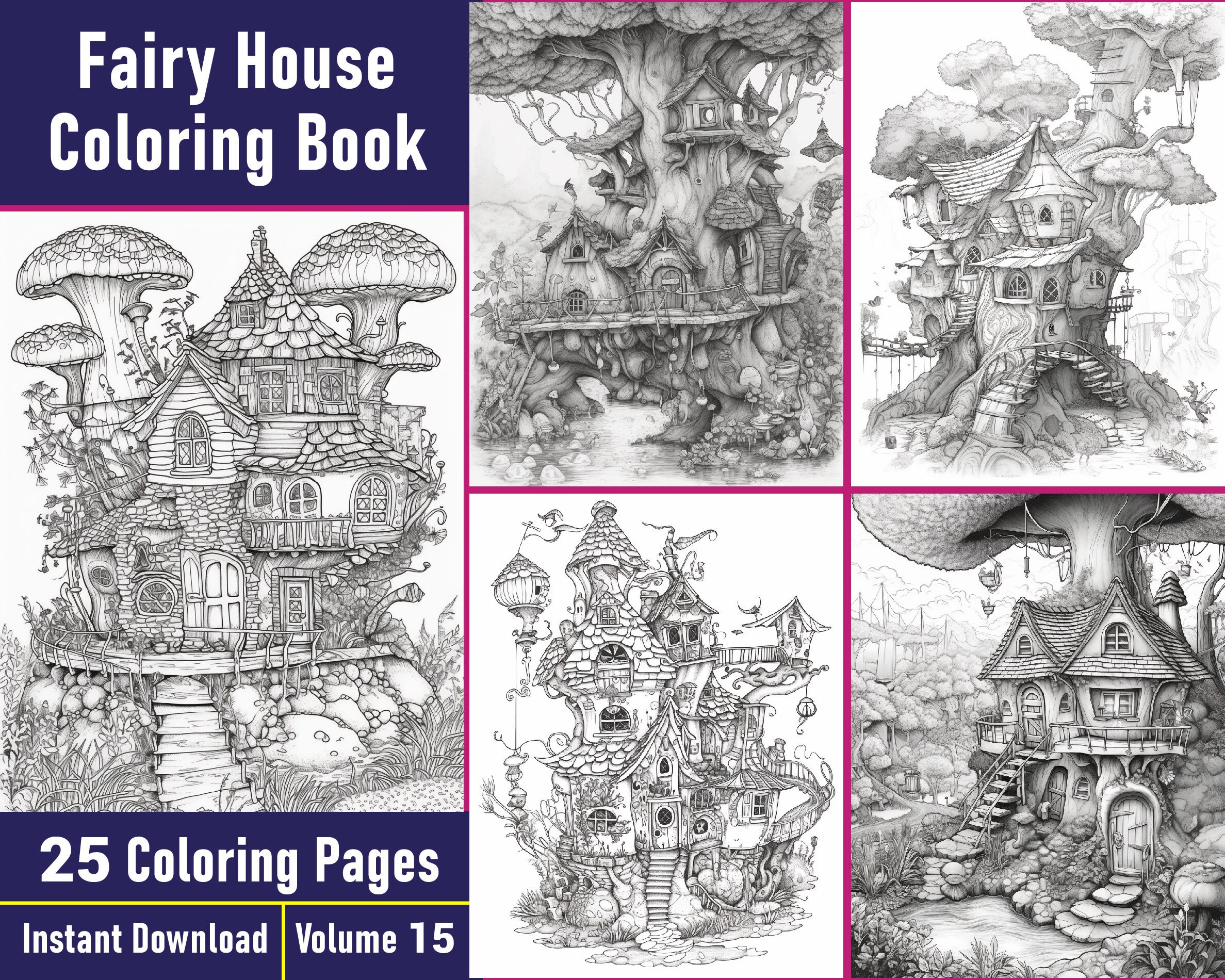 Fairy House Coloring Book Volume 15 Printable Adult Coloring Pages ...