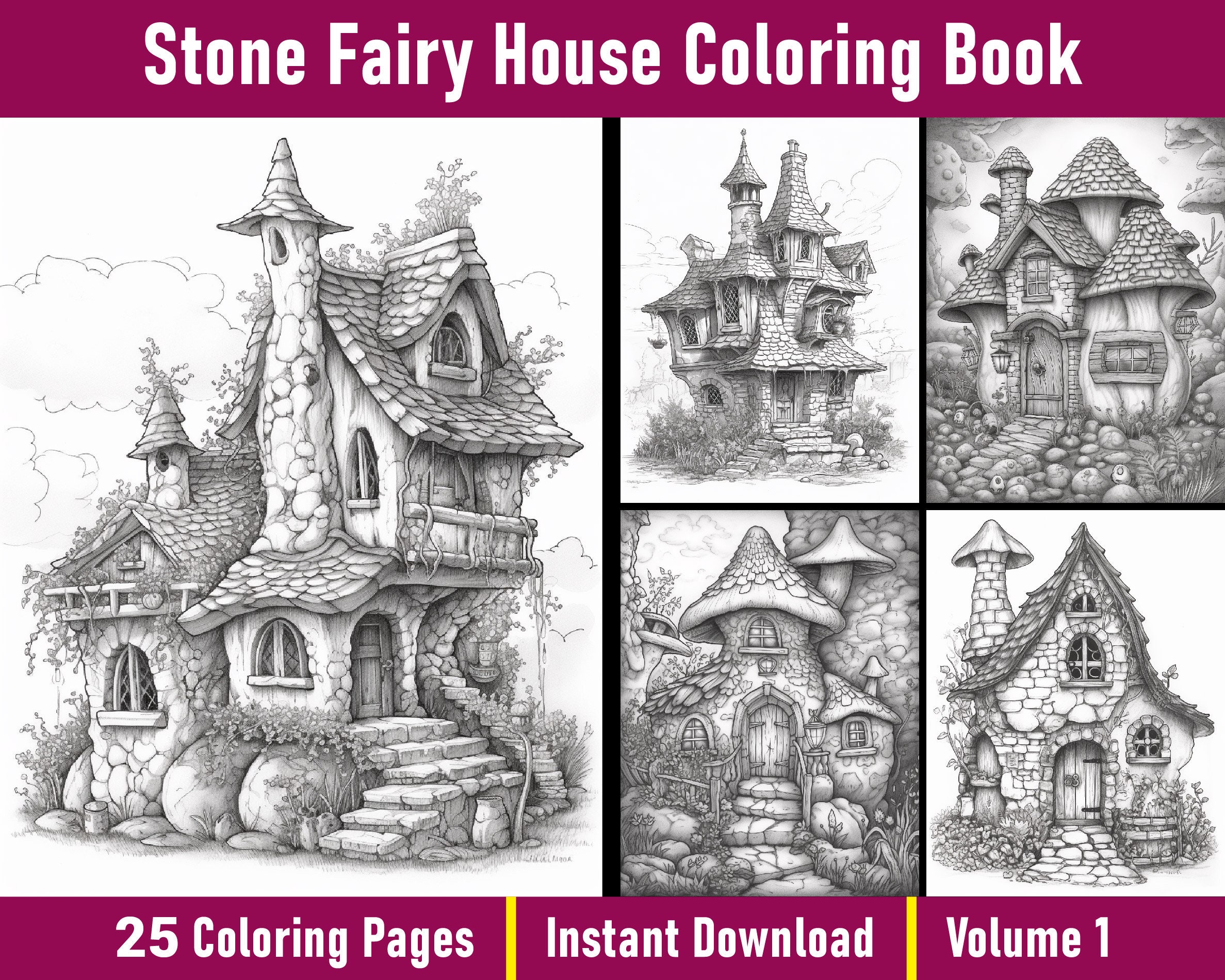 Stone Fairy House Coloring Book Volume 1 | Printable Adult Coloring ...
