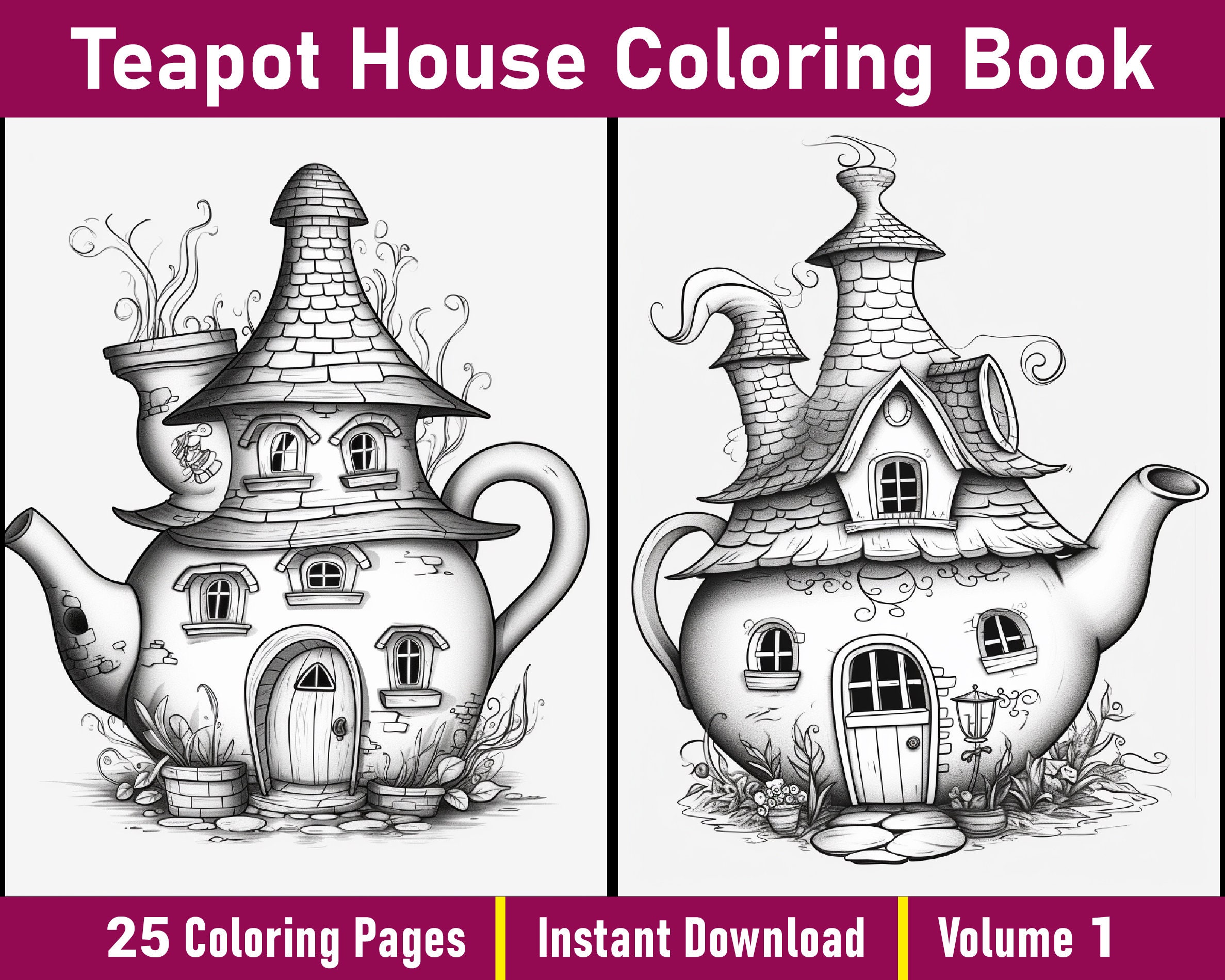 Teapot House Coloring Book V-1 Whimsical Teapot Fairy House Coloring ...