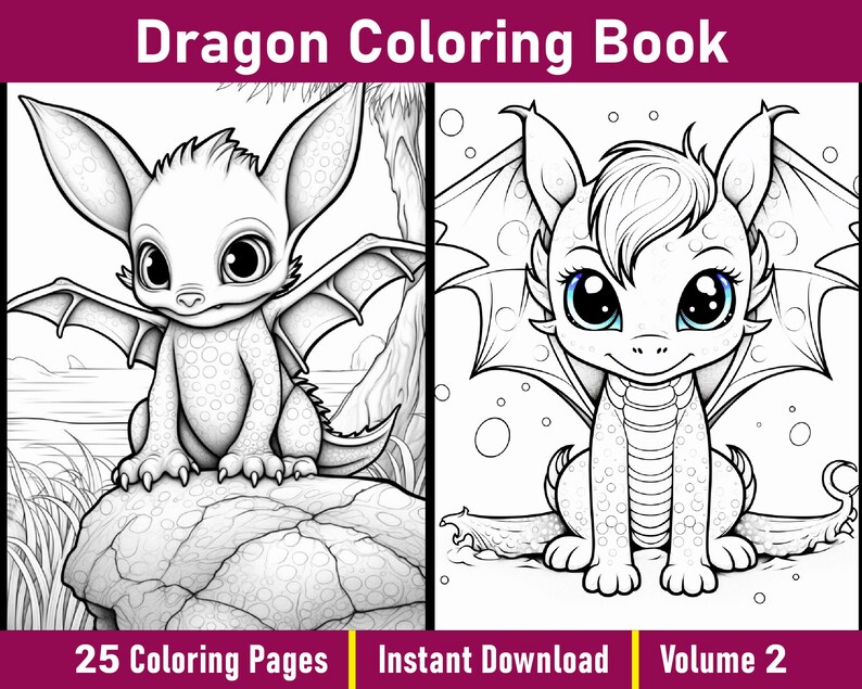 Dragon Coloring Book Vol-2 Cute Baby Dragon Coloring Pages - Etsy