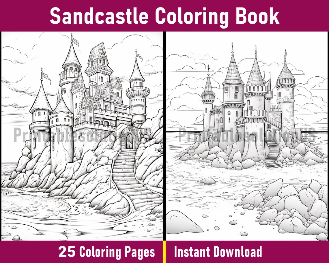 Sandcastle Coloring Book Printable Sandcastle Coloring Pages Black and ...