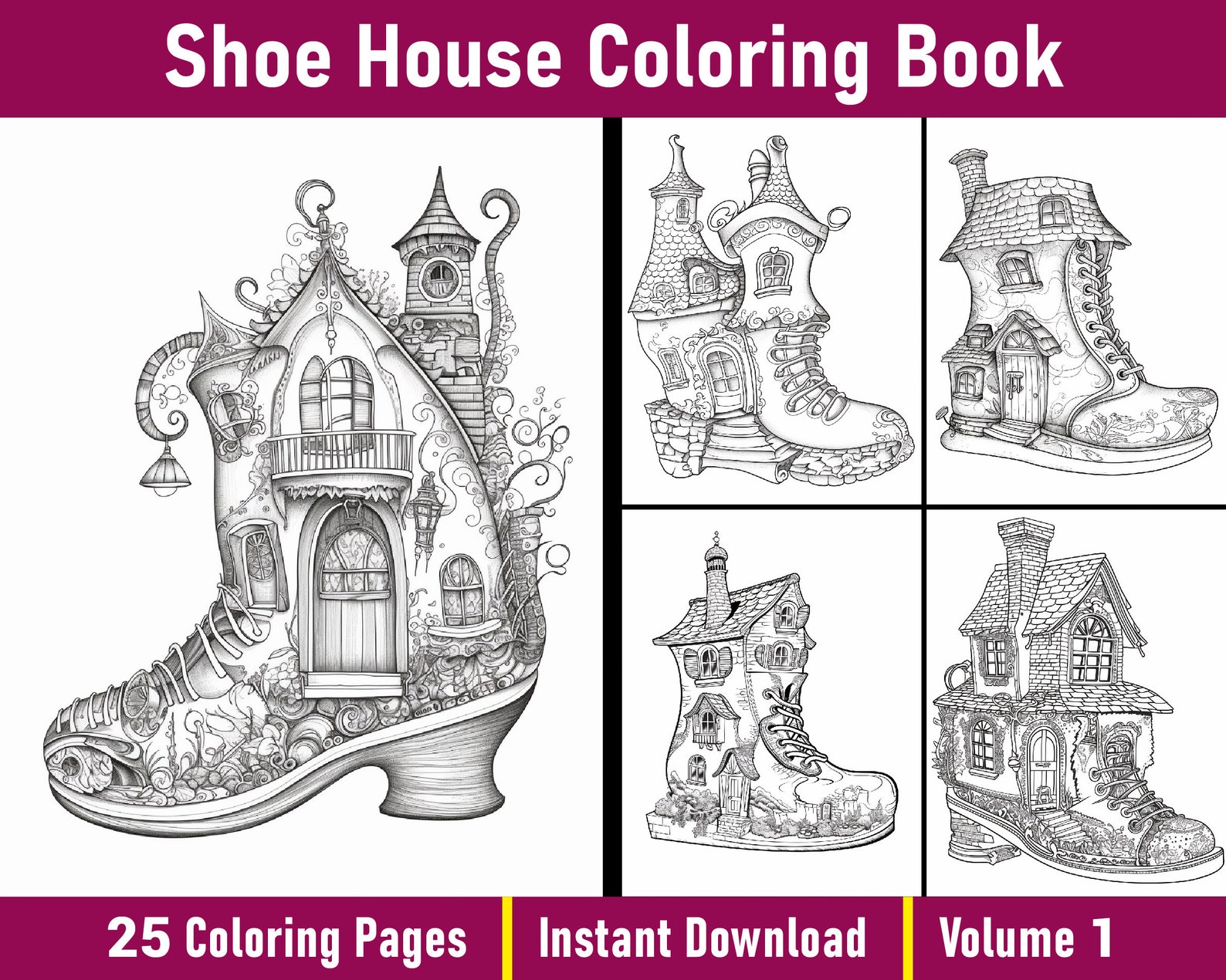 Shoe House Coloring Book | 25 Printable Fantasy Pages (PDF) - Etsy