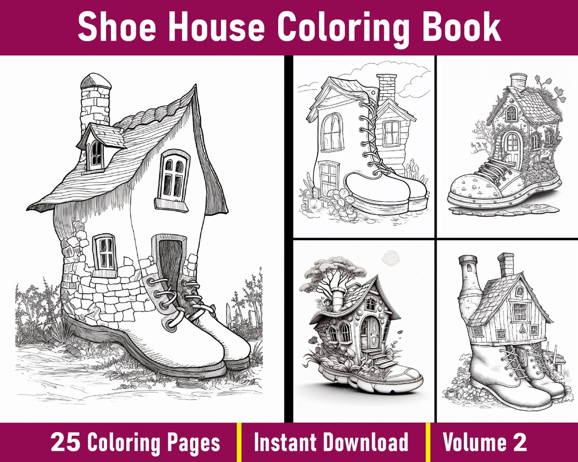Shoe House Coloring Book | Whimsical Boot Homes, Volume 2 (printable ...