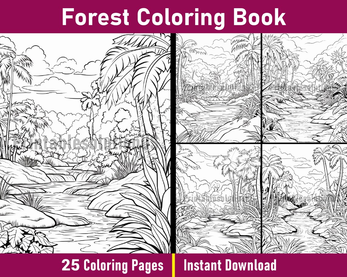 Forest Coloring Book Printable Forest Coloring Pages Black and White ...