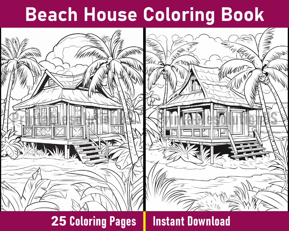 Beach House Coloring Book | 25 Printable Cottage Pages (PDF Download ...