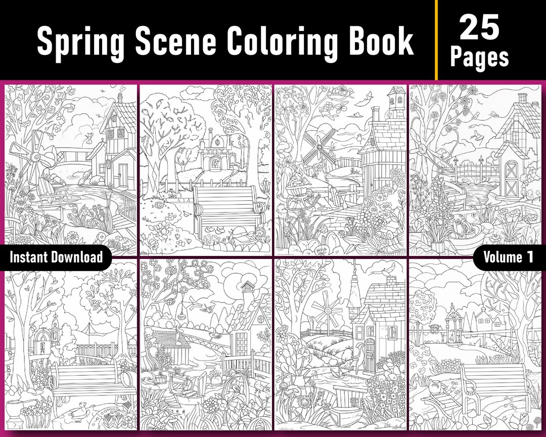 Spring Scene Coloring Book Volume 1 Spring Coloring Pages - Etsy