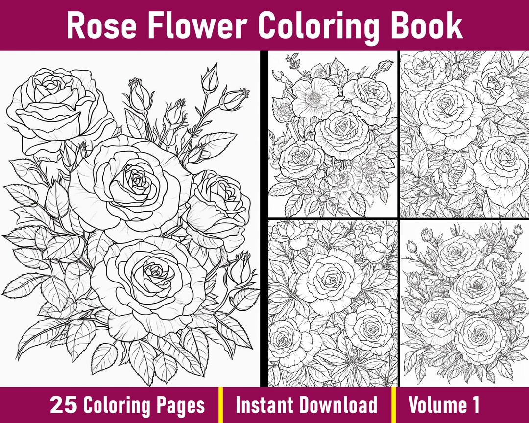 Rose Flower Coloring Book Volume 1 | Rose Coloring Page for Kids ...