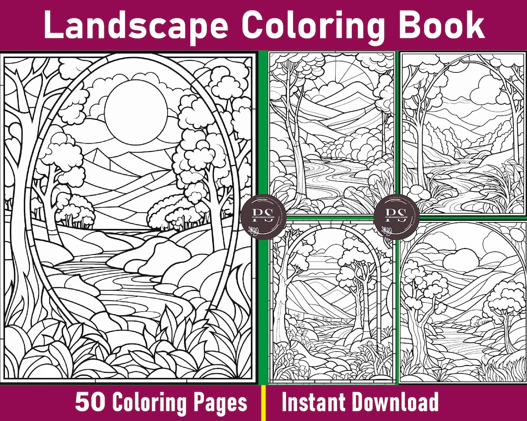 Landscape Coloring Pages | Forest Scene Coloring Book Printable | Black ...