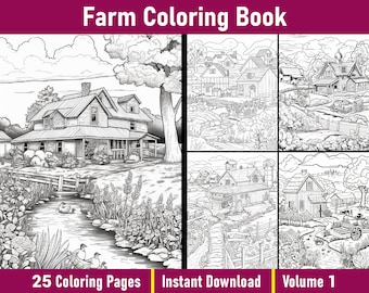 30 Farm Coloring Book , Farm Coloring Pages Printable , Grayscale ...
